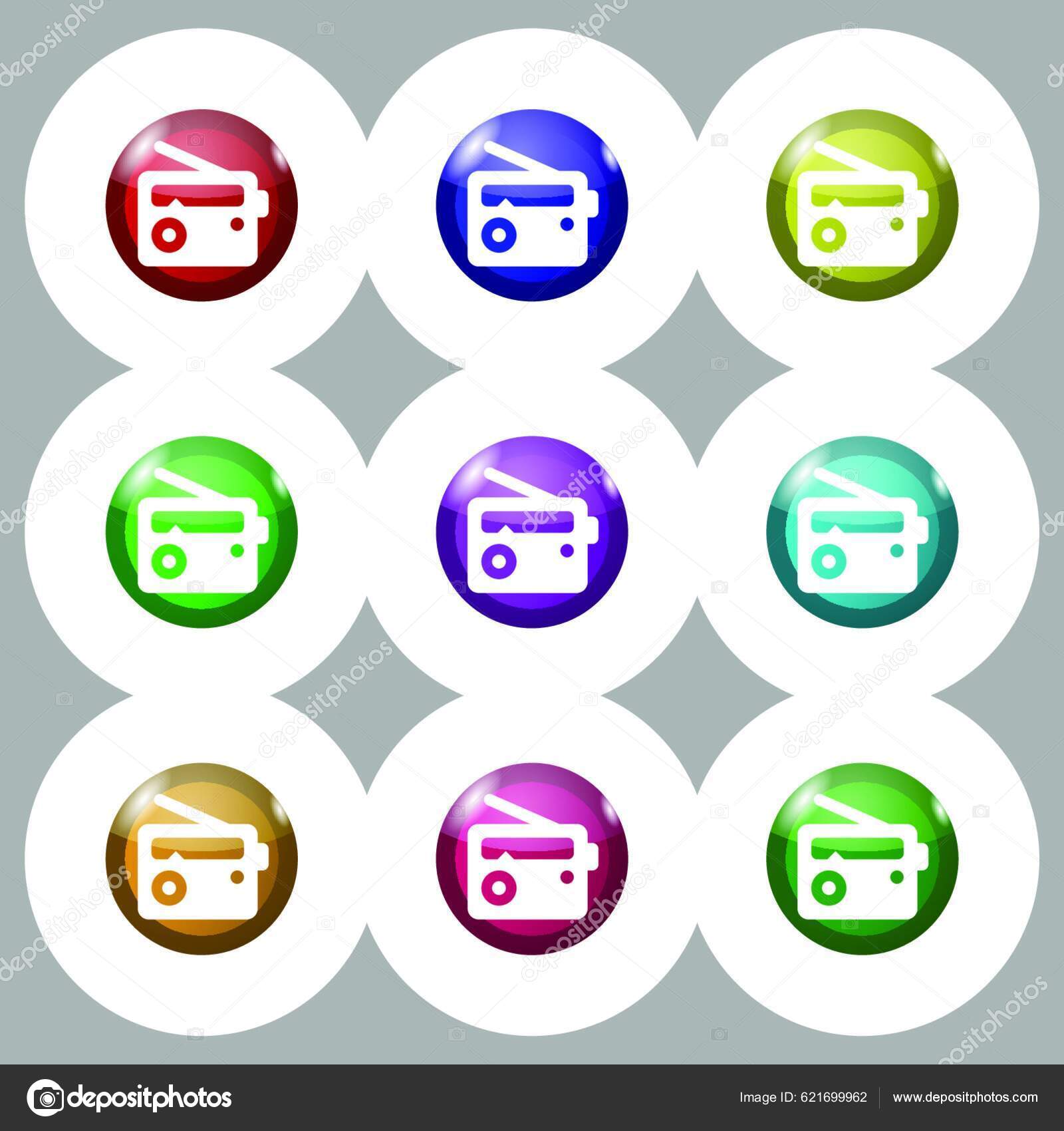 Signo Icono Radio Retro Símbolo Nueve Botones Redondos Colores Vector ...