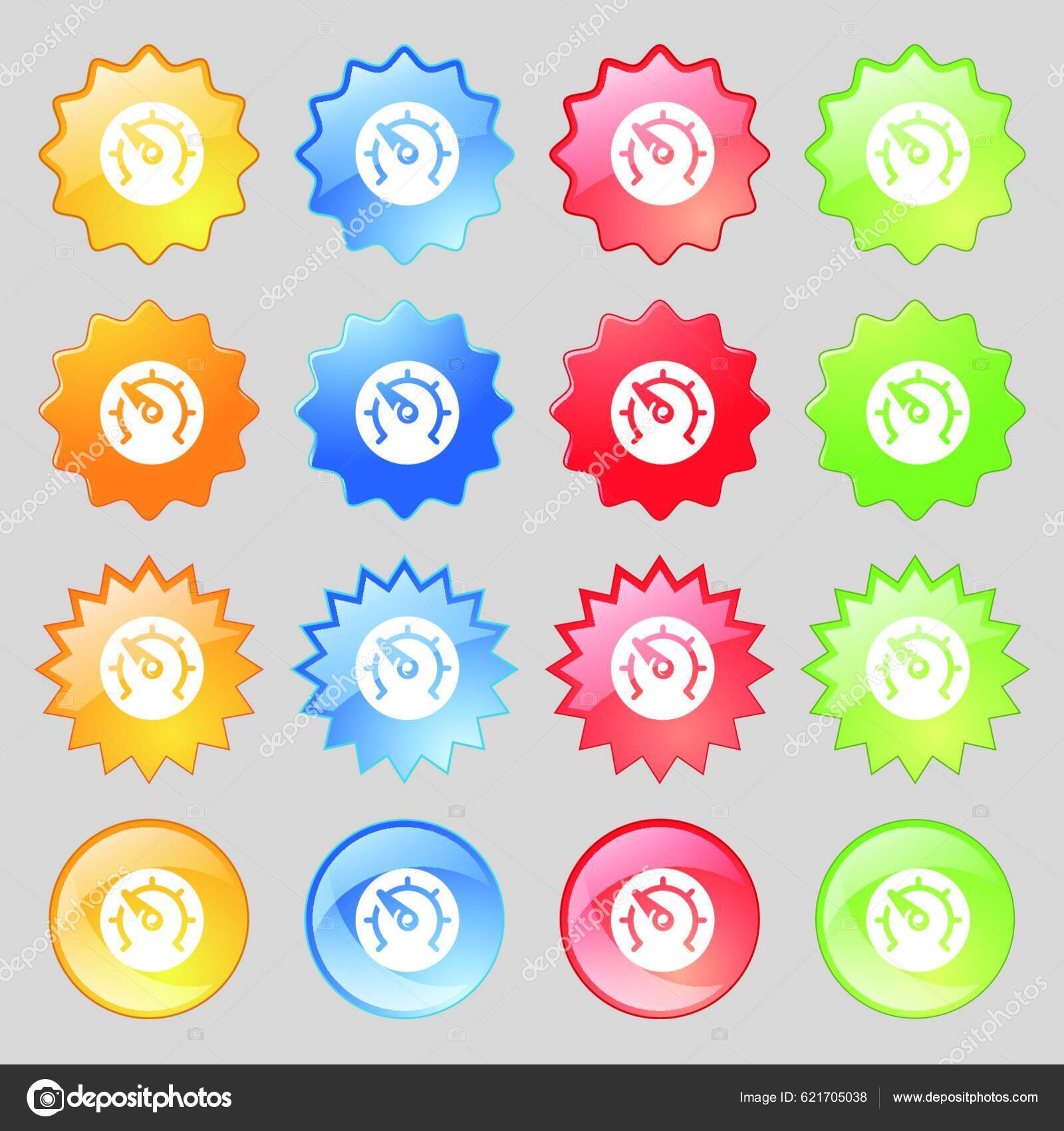 Speed Speedometer Icon Sign Set Fourteen Multi Colored Glass Buttons ...