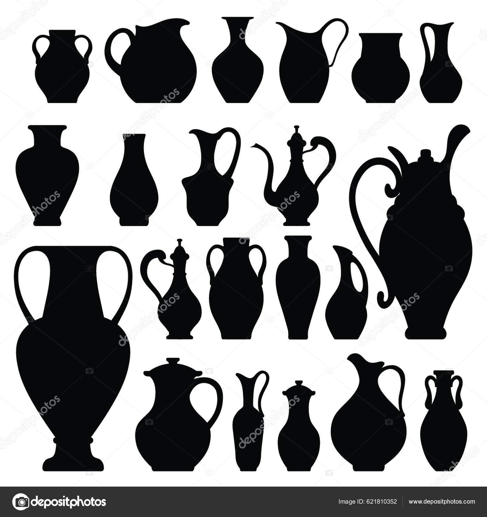 Siluetas Vectoriales Jarrones Aislado Vajilla Blanca Vector de stock ...