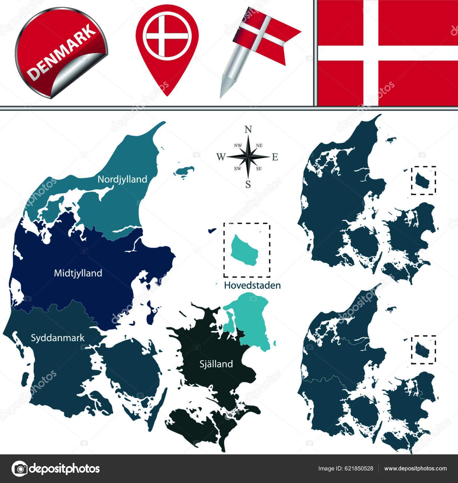 Map Denmark Named Regions Stock Vector Image by ©YAY_Images #621850528
