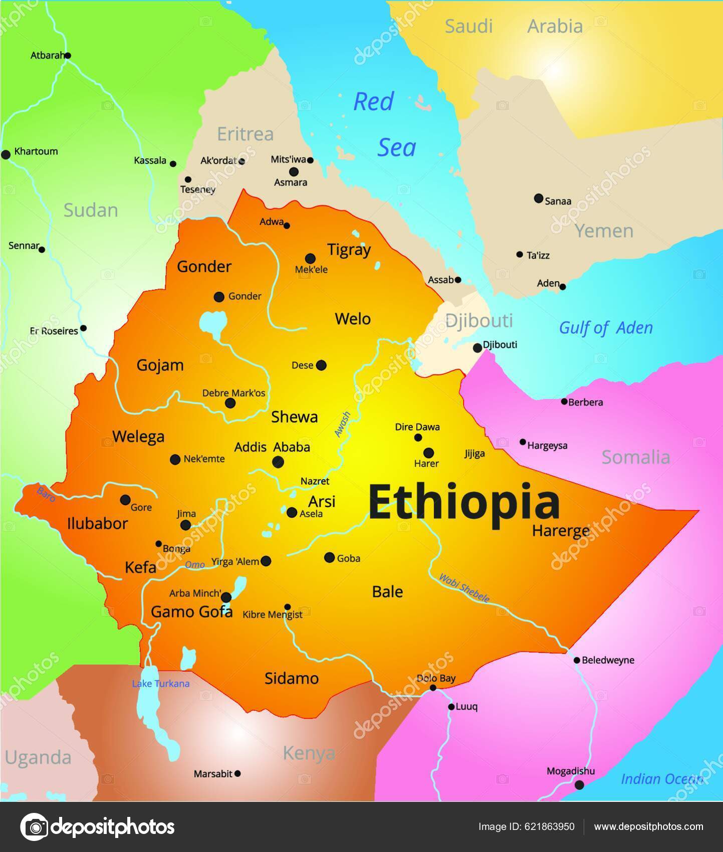 Color Map Ethiopia Stock Vector Image by ©YAY_Images #621863950