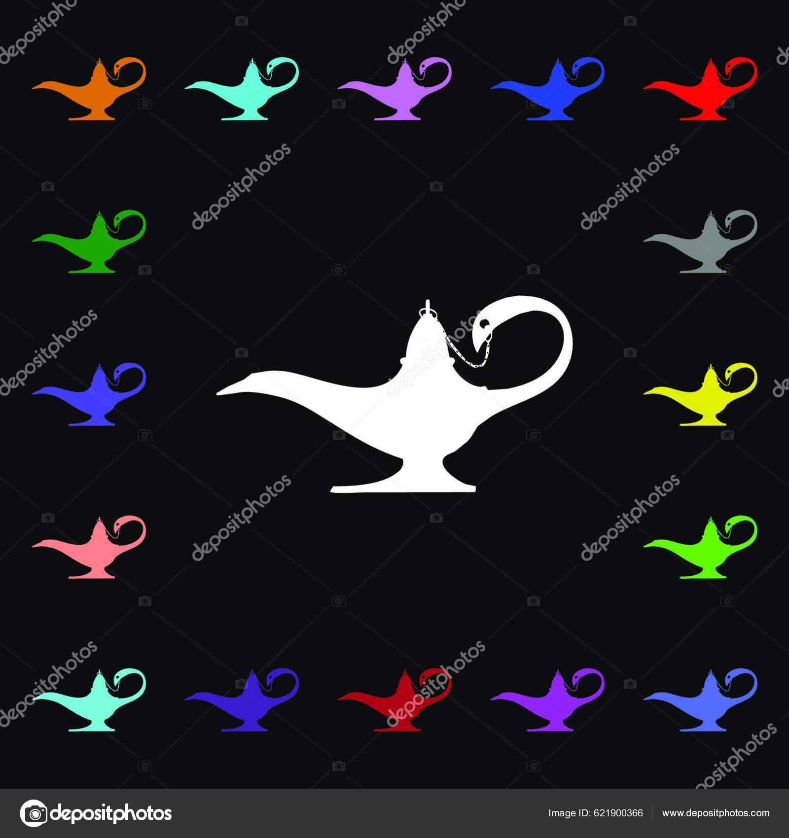 Alladin Lamp Genie Icon Sign Lots Colorful Symbols Your Design Stock ...