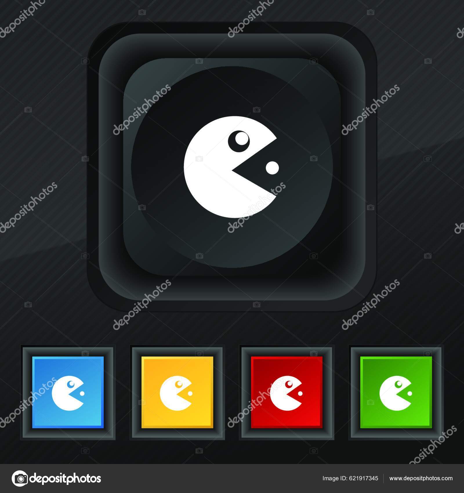 Pac Man Icon Symbol Set Five Colorful Stylish Buttons Black Stock ...