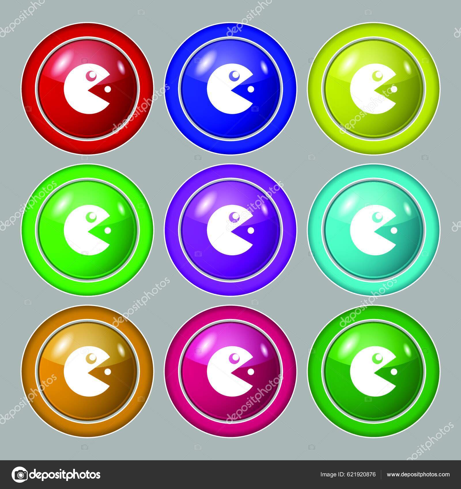 Pac Man Icon Sign Symbol Nine Colourful Buttons Vector Stock Vector by ...