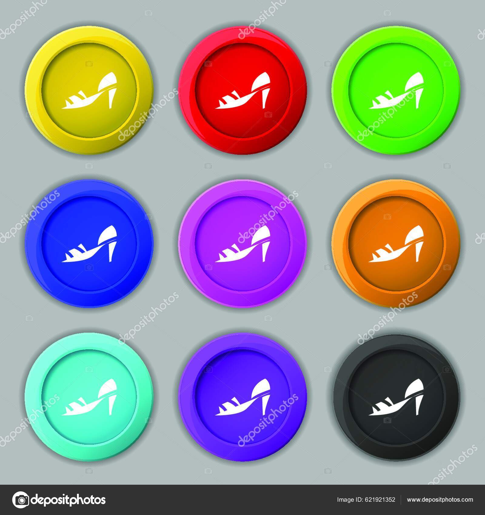 Shoe Icon Sign Symbol Nine Colourful Buttons Vector Stock Vector by ...