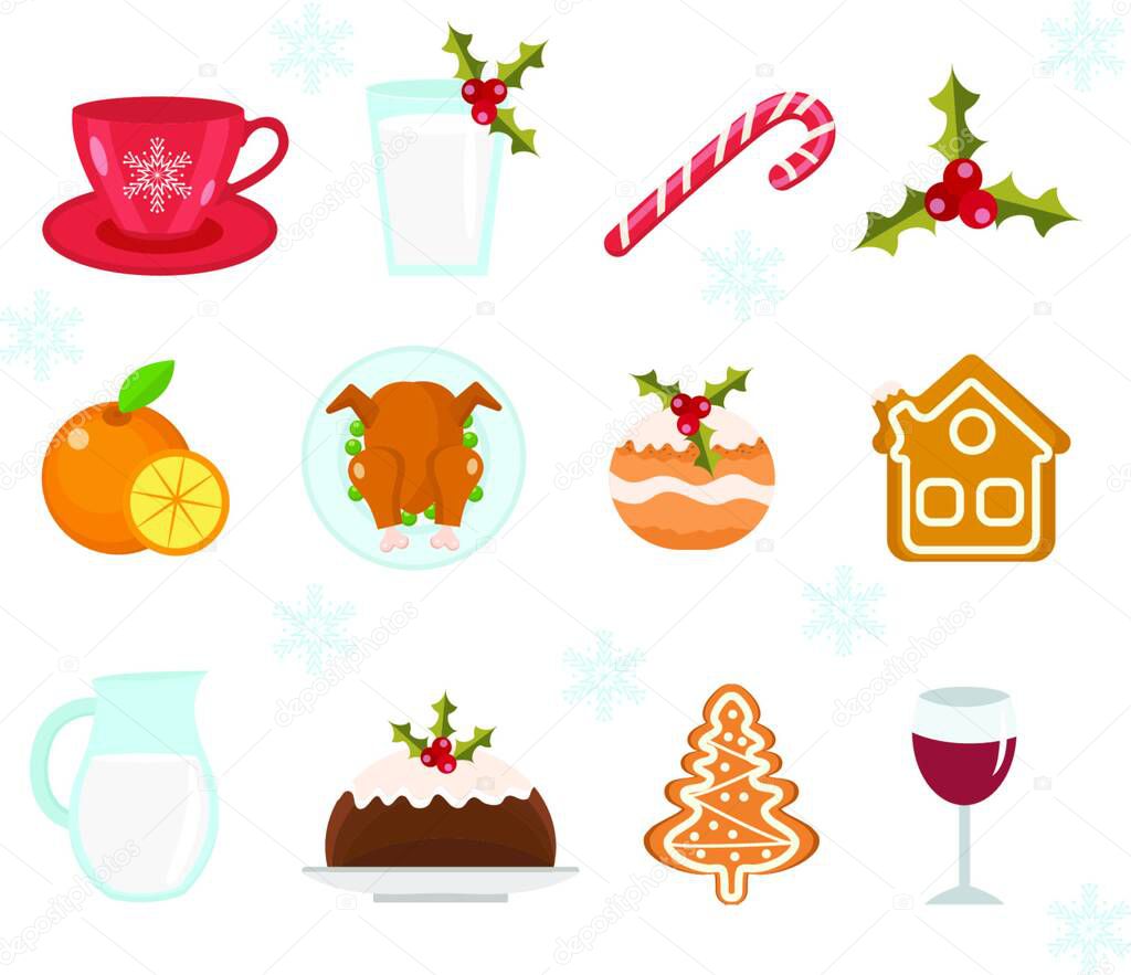 Set De Iconos De Comida Navideña Conjunto De Comida Tradicional De Navidad Y Postres Para