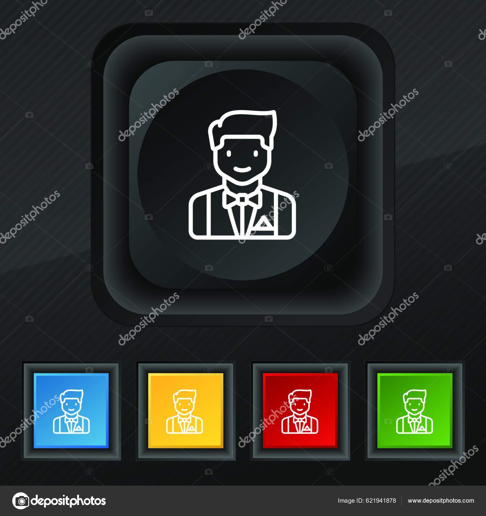 Butler Icon Symbol Set Five Colorful Stylish Buttons Black Texture ...