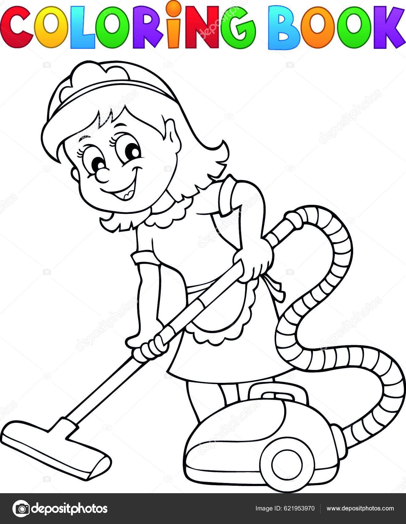 Coloring Book Cleaning Lady Stock Vector by ©YAY_Images 621953970