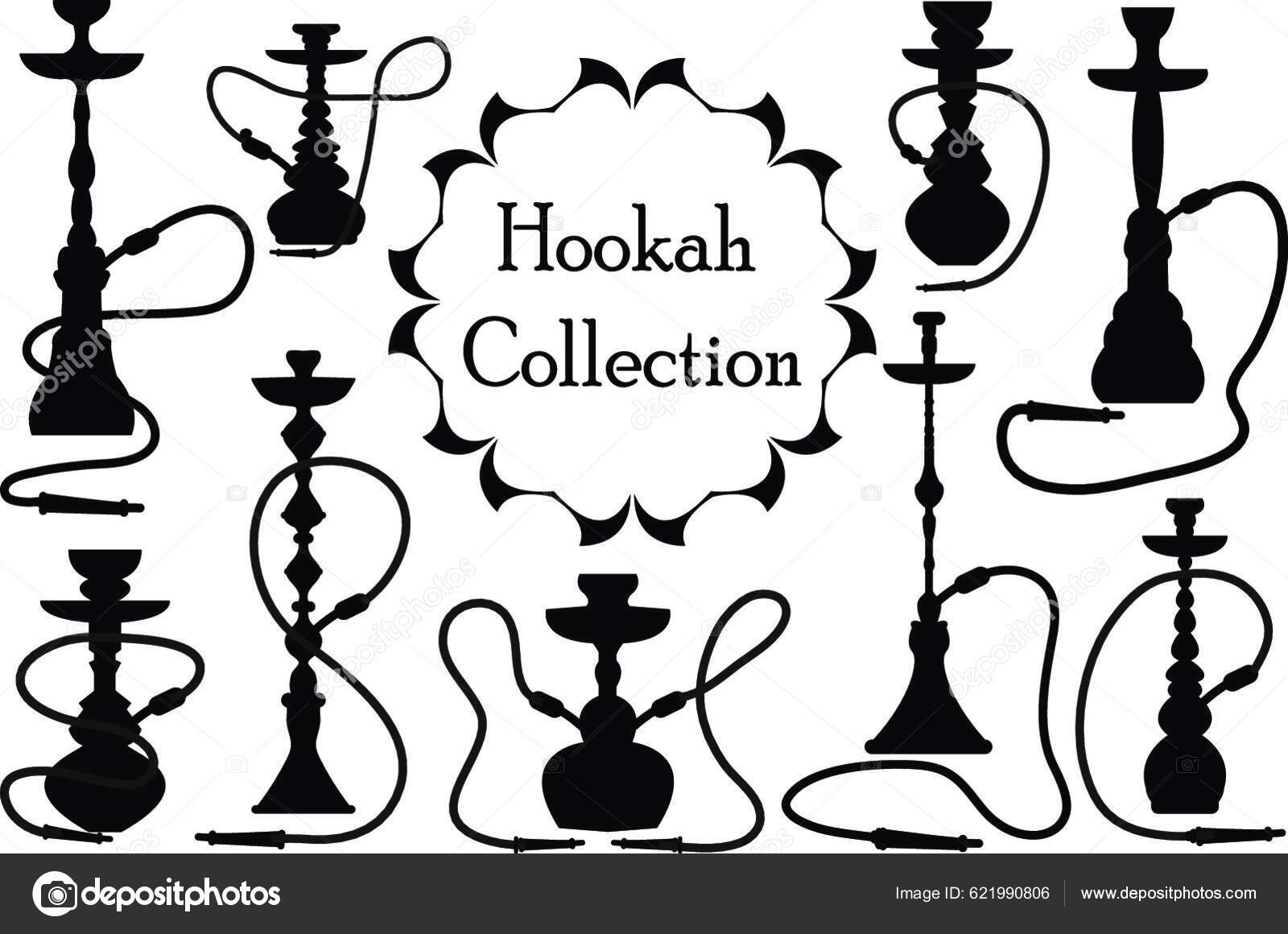 Hookah Icon Set Black Silhouette Outline Style Arabic Hookahs Collection Stock Vector by ©YAY ...