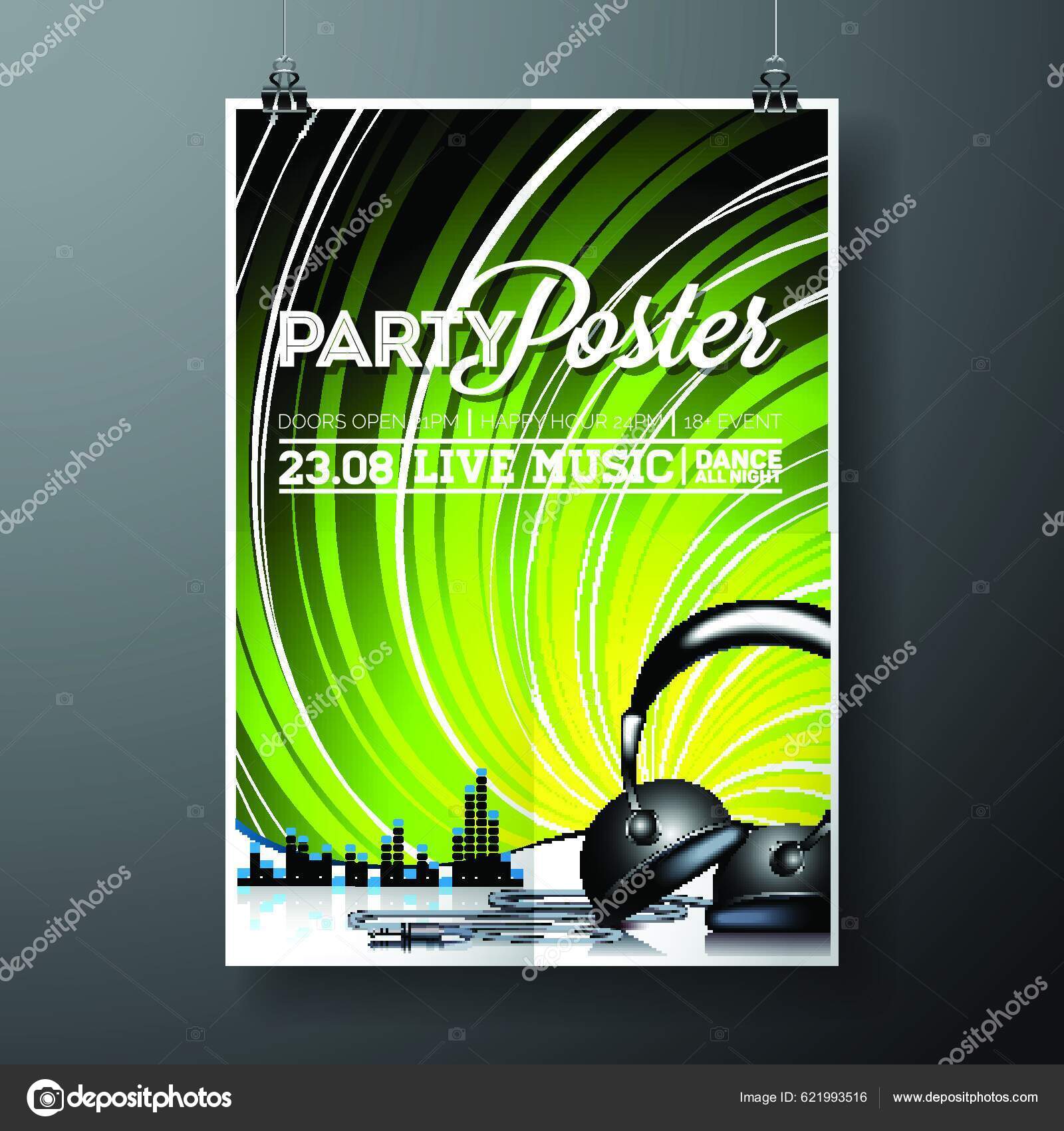 Vector Party Flyer Design Music Elements Grunge Background Stock Vector ...