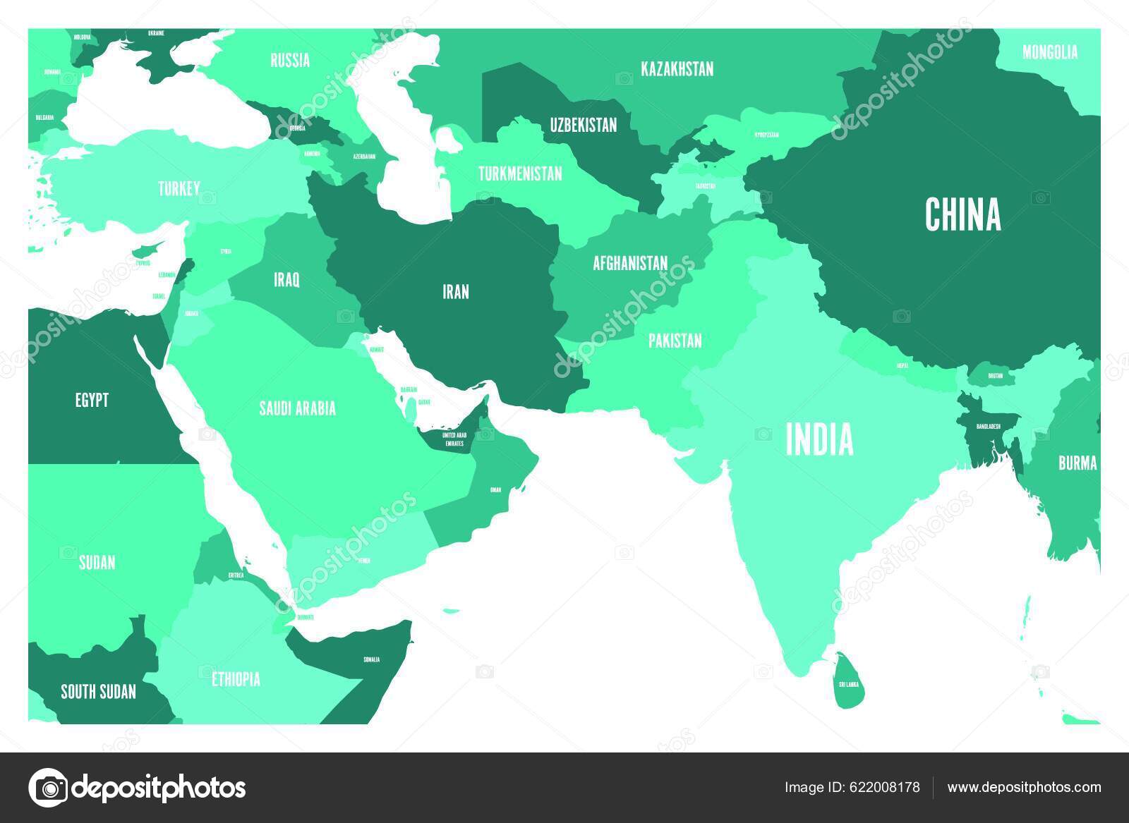 Mapa Político Los Países Del Sur Asia Oriente Medio Simple Vector de ...