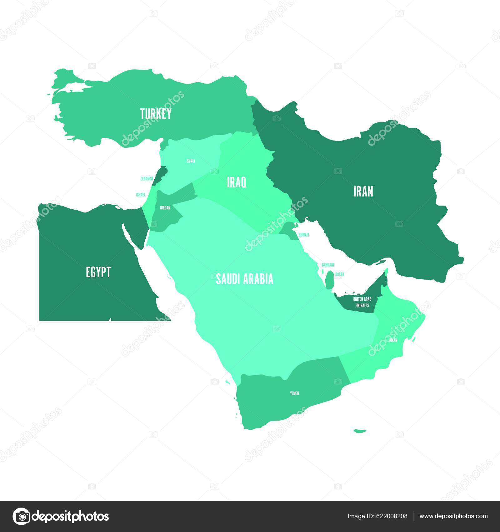 Map Middle East East Shades Turquoise Blue Simple Flat Vector Stock ...