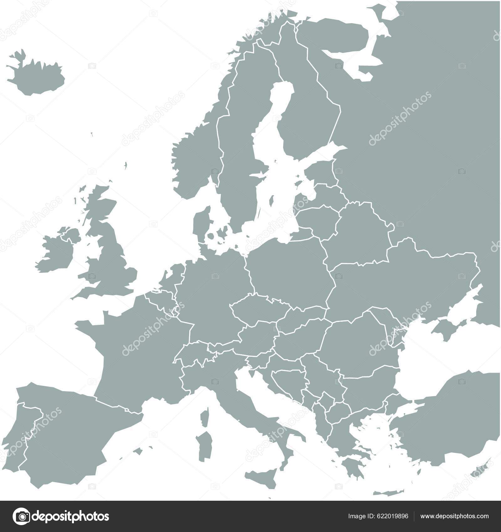 Prázdná Mapa Evropy Zjednodušená Vektorové Mapy Šedé Barvě Bílými ...