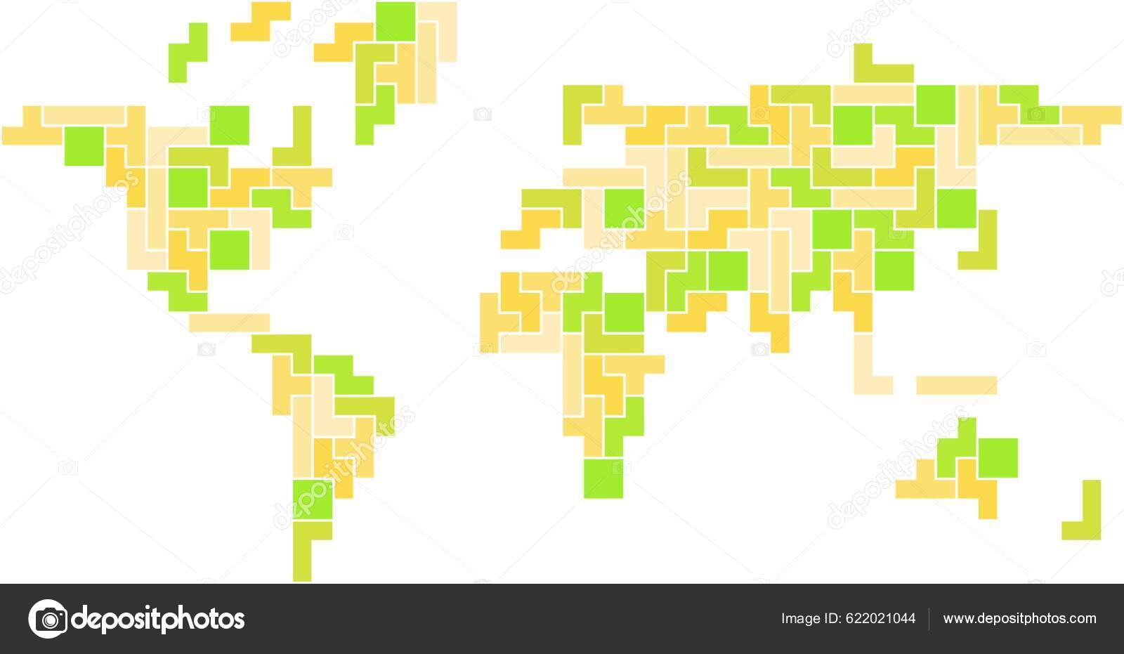 World Map Mosaic Colorful Tetris Blocks Flat Vector Illustration Stock ...