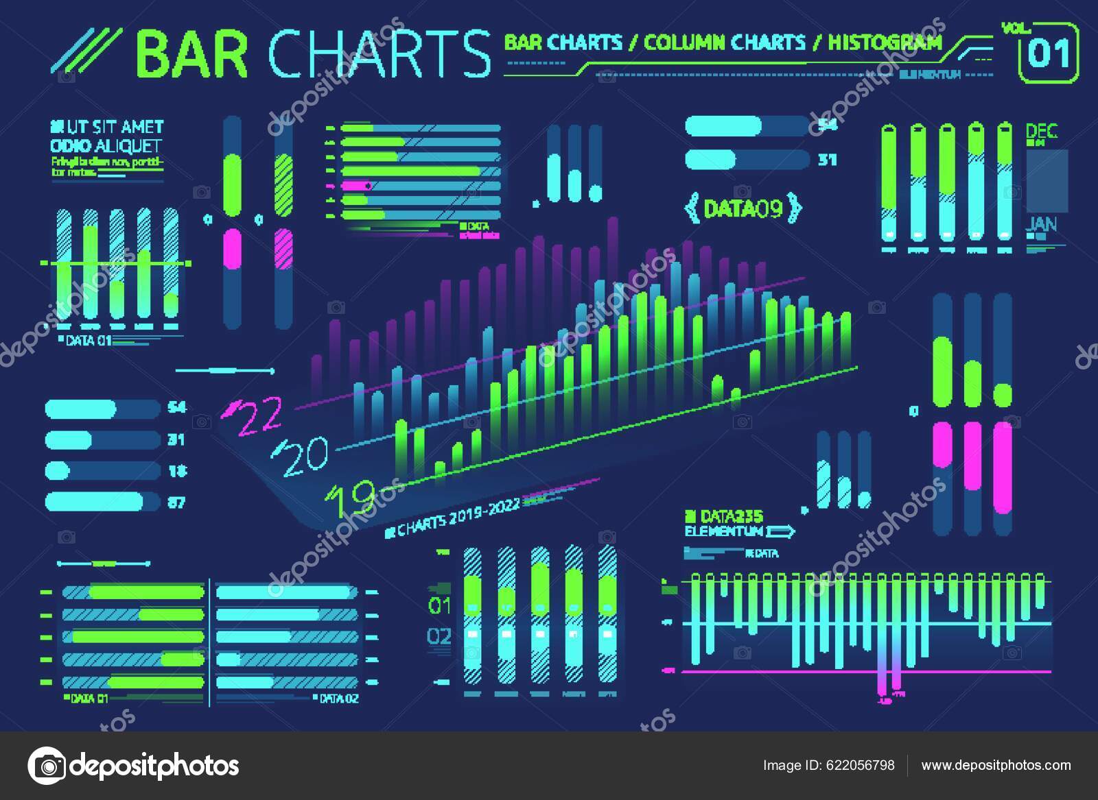 Bar Charts Column Charts Histograms Infographic Elements Stock Vector ...