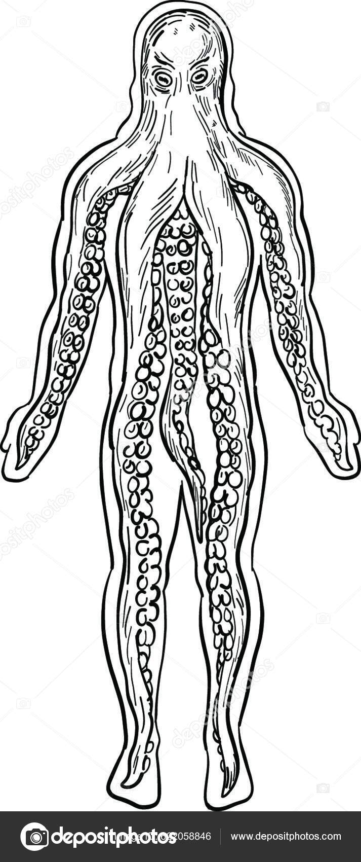 Alien Octopus Human Body Drawing Black White Stock Vector by ©YAY ...
