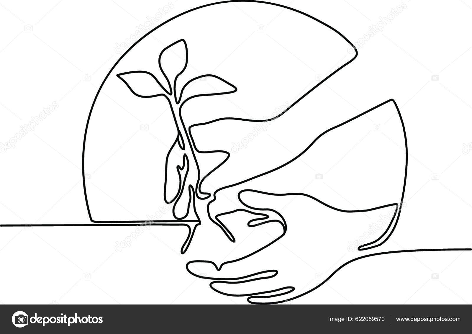 Hand Planting Tree Seedling Continuous Line Stock Vector by ©YAY_Images ...
