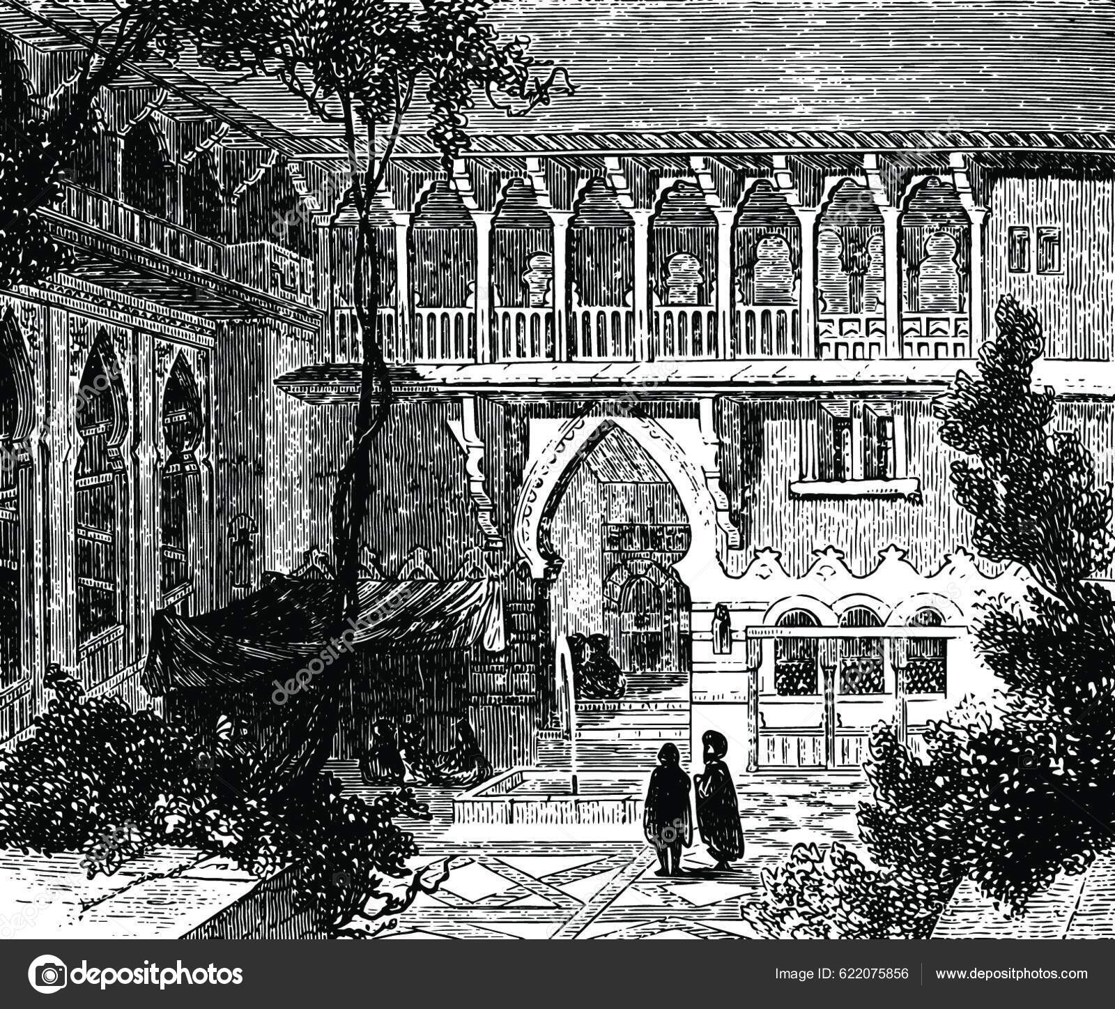 Courtyard House Antique Structure Vintage Engraving Vektor Stok oleh ... Courtyard House Antique Structure Vintage Engraving Vektor Stok oleh ...