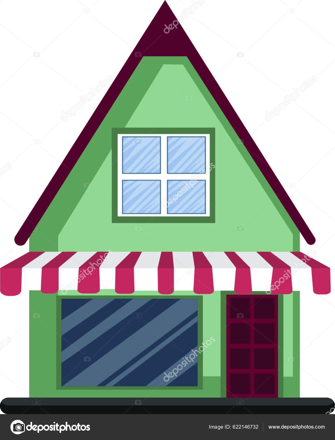 Cartoon Green Building Red Roof Vector Illustartion Vector de stock por ...