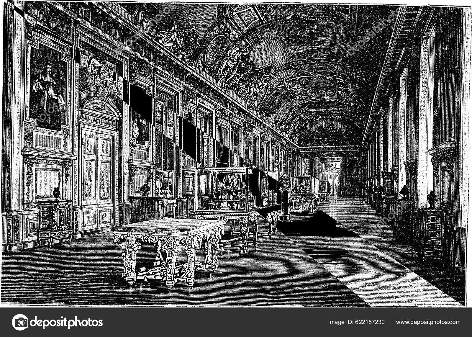 Apollo Gallery Louvre Museum Paris France Vintage Engravin Stock Vector ...