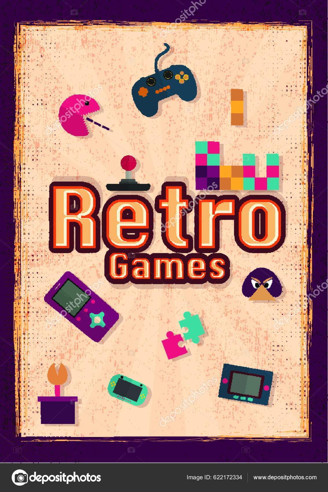 Retro Game Template Flyer Design Vintage Game Icons Stock Vector by ...