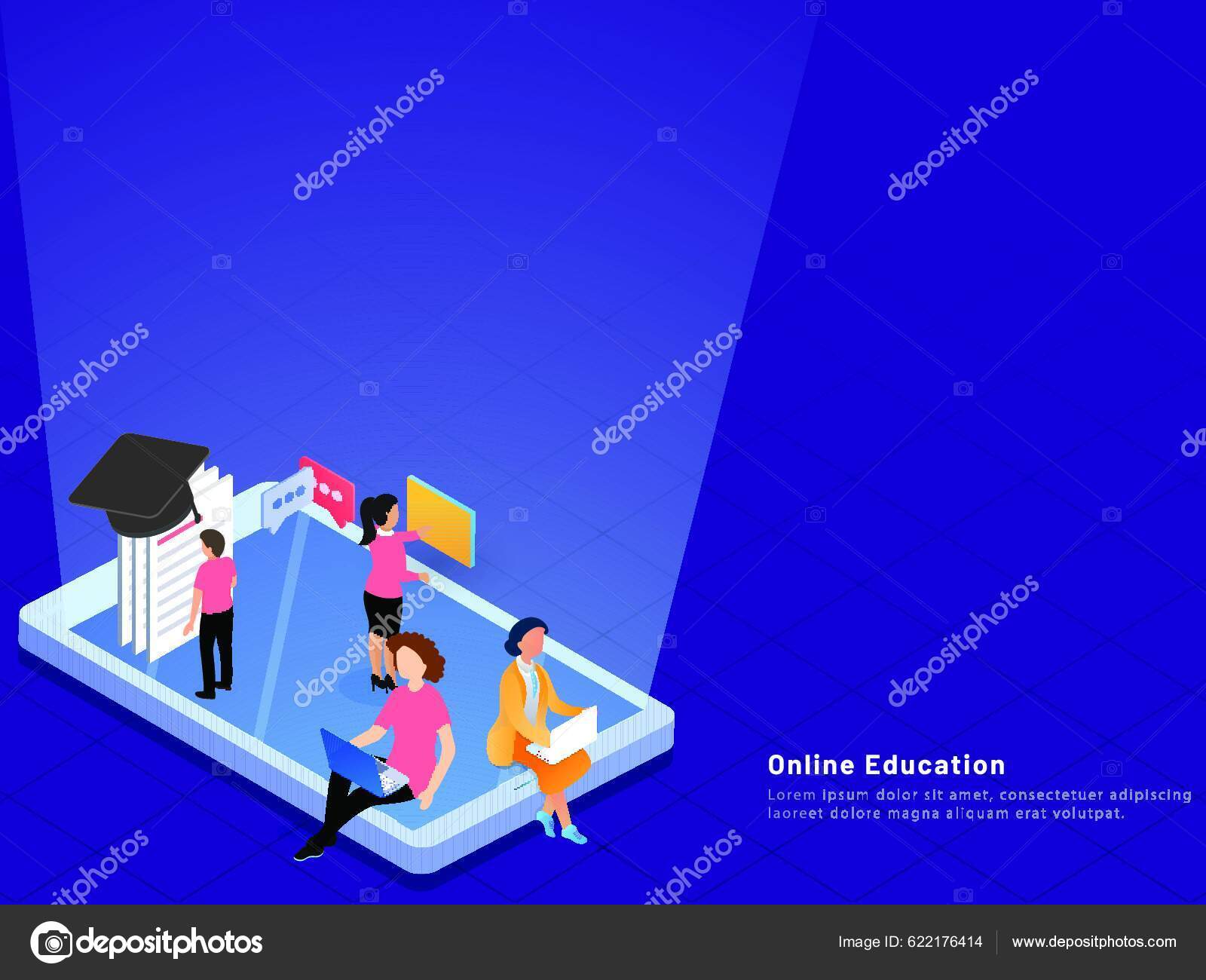 Online Education Concept People Studying Preparing Online Vector de ...