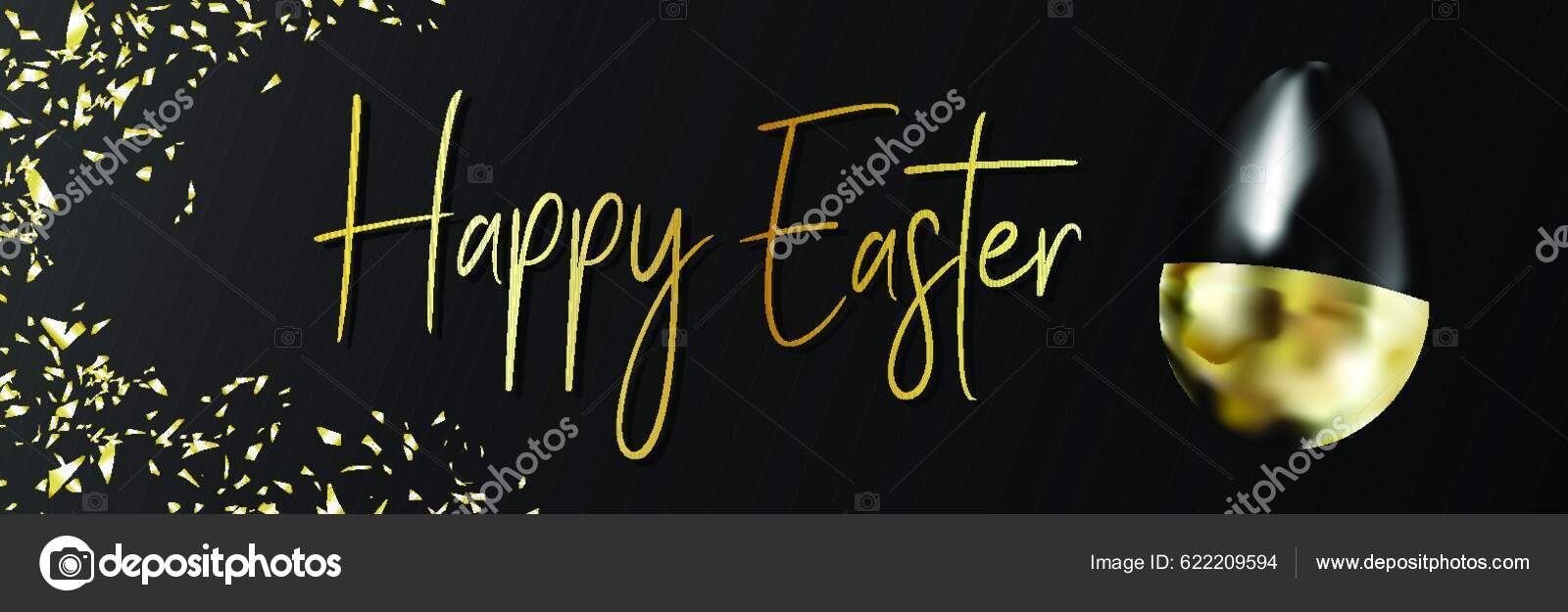 Happy Easter Lettering Background Realistic Golden Glitter Decorated ...