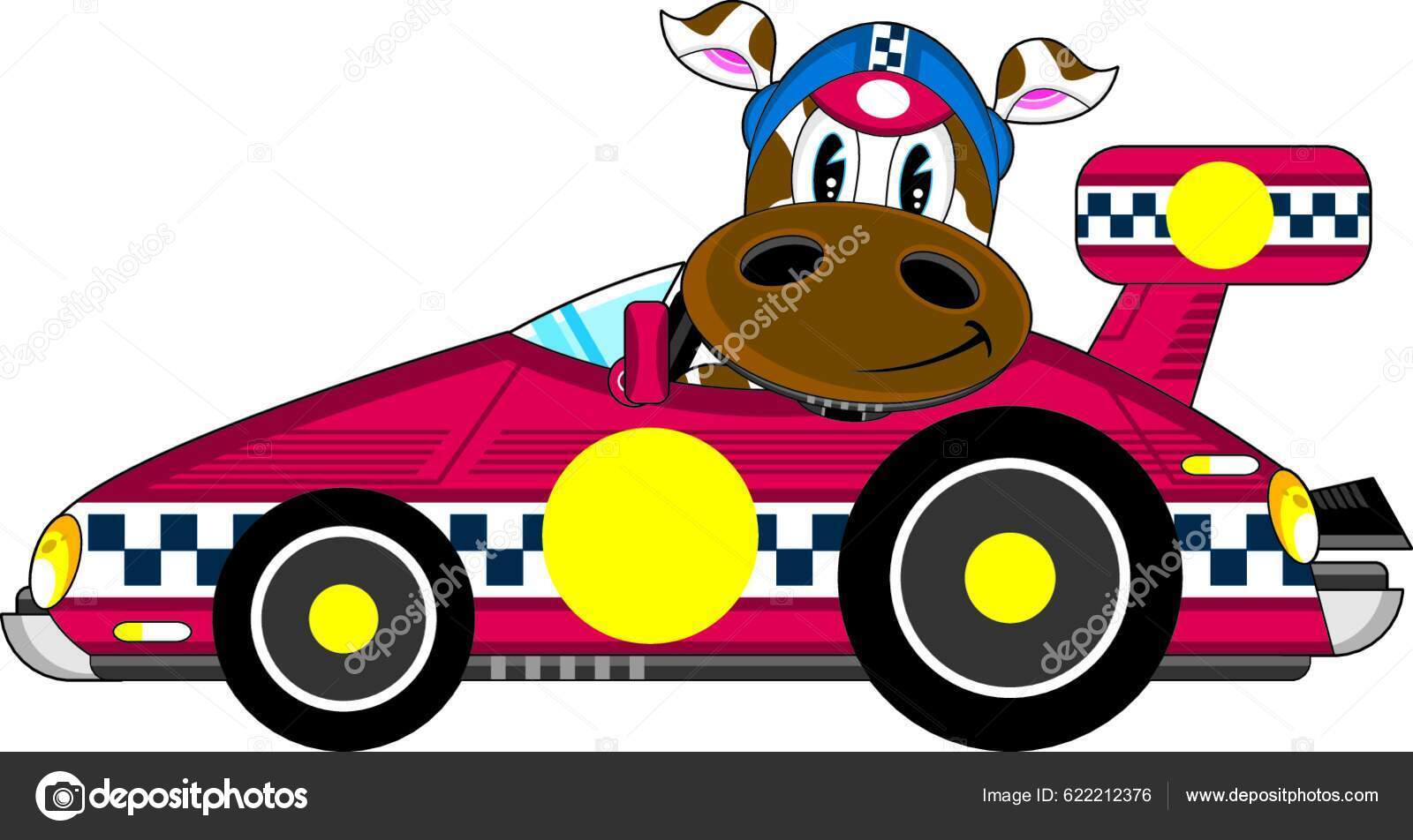 Cute Cartoon Racing Car Cow Vector de stock #622212376 de ©YAY_Images