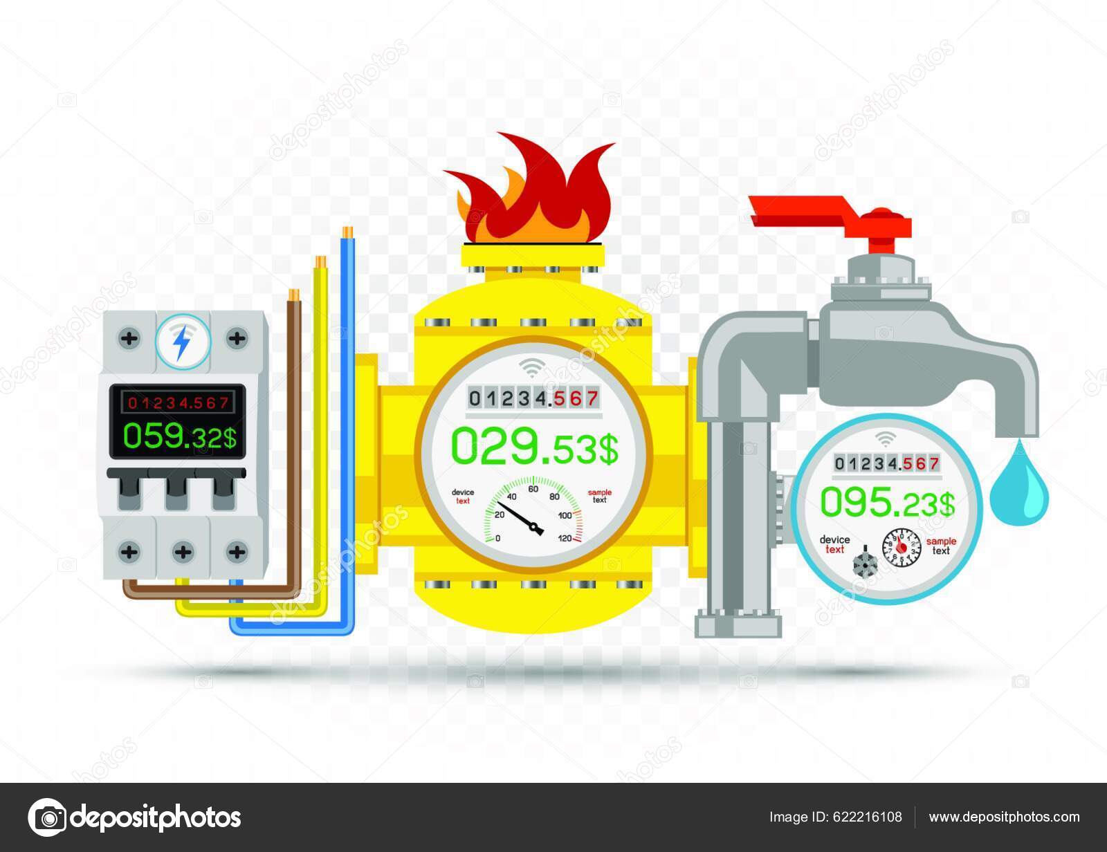 Electric Gas Water Meter Icons Set Stock Illustration by ©YAY_Images ...