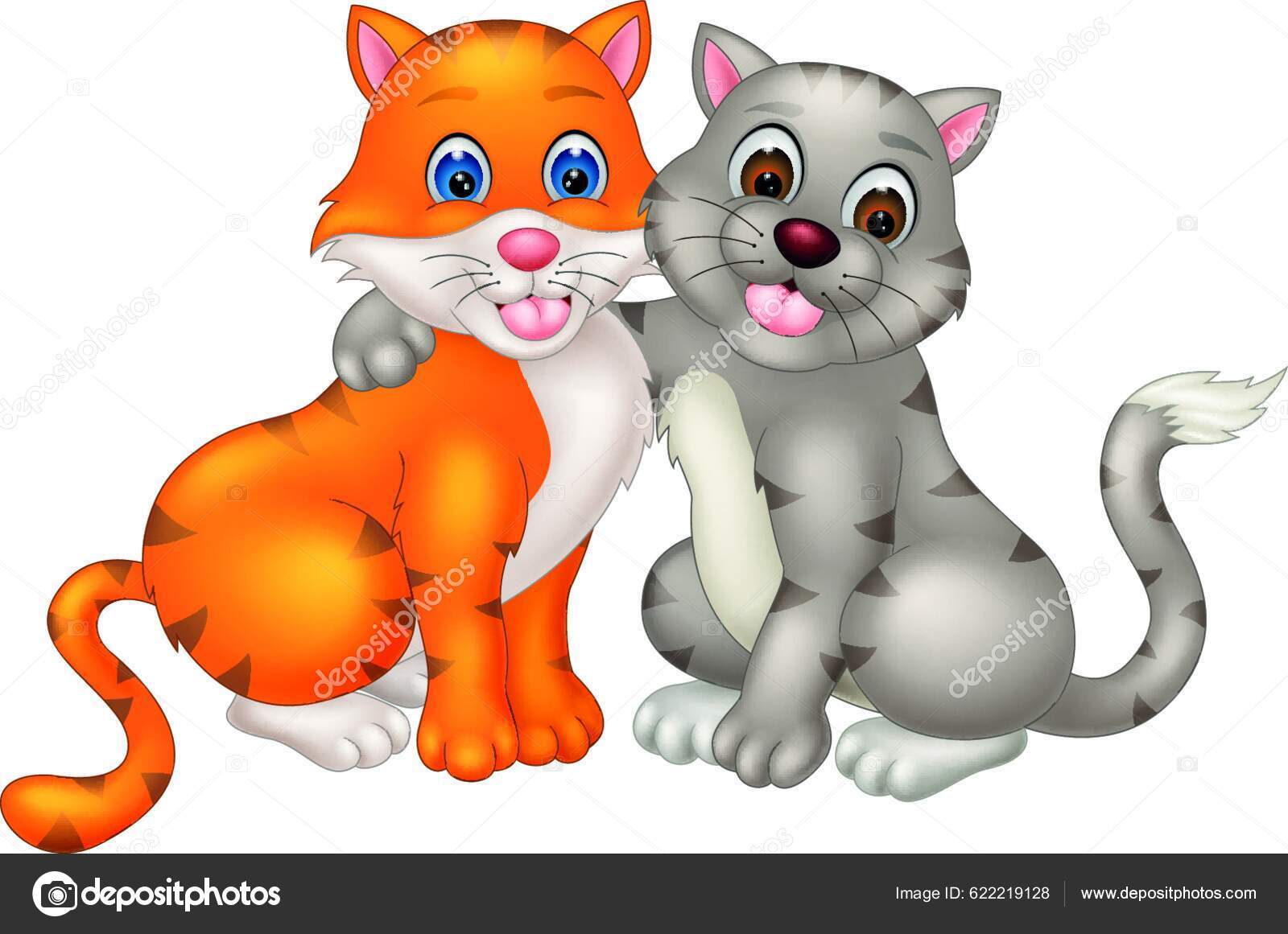 Lindo Dos Gatos Dibujos Animados Vector de stock por ©YAY_Images 622219128