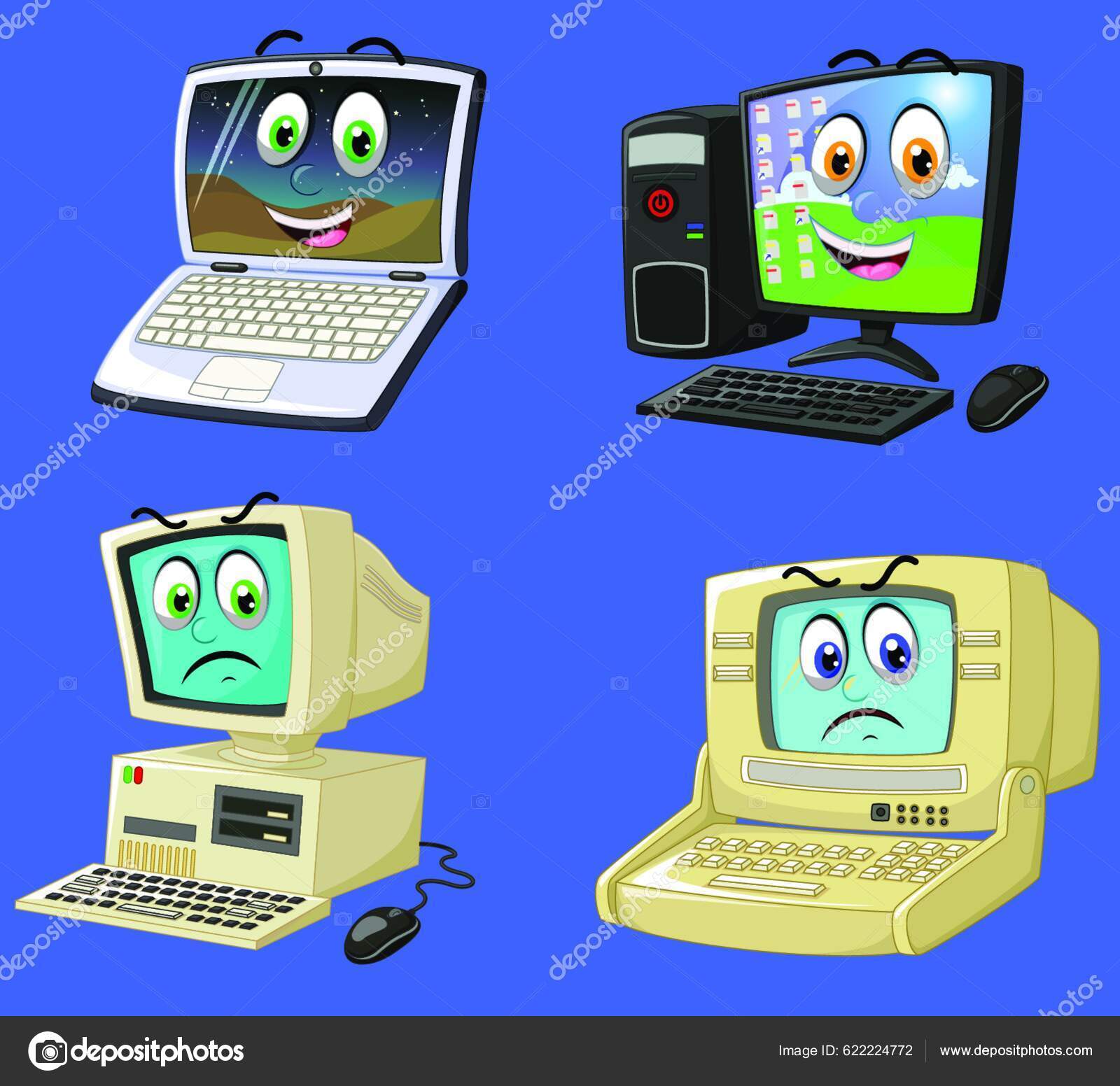 Old New Modern Desktop Computer Laptop Grouph Cartoon Set Stock Vector ...