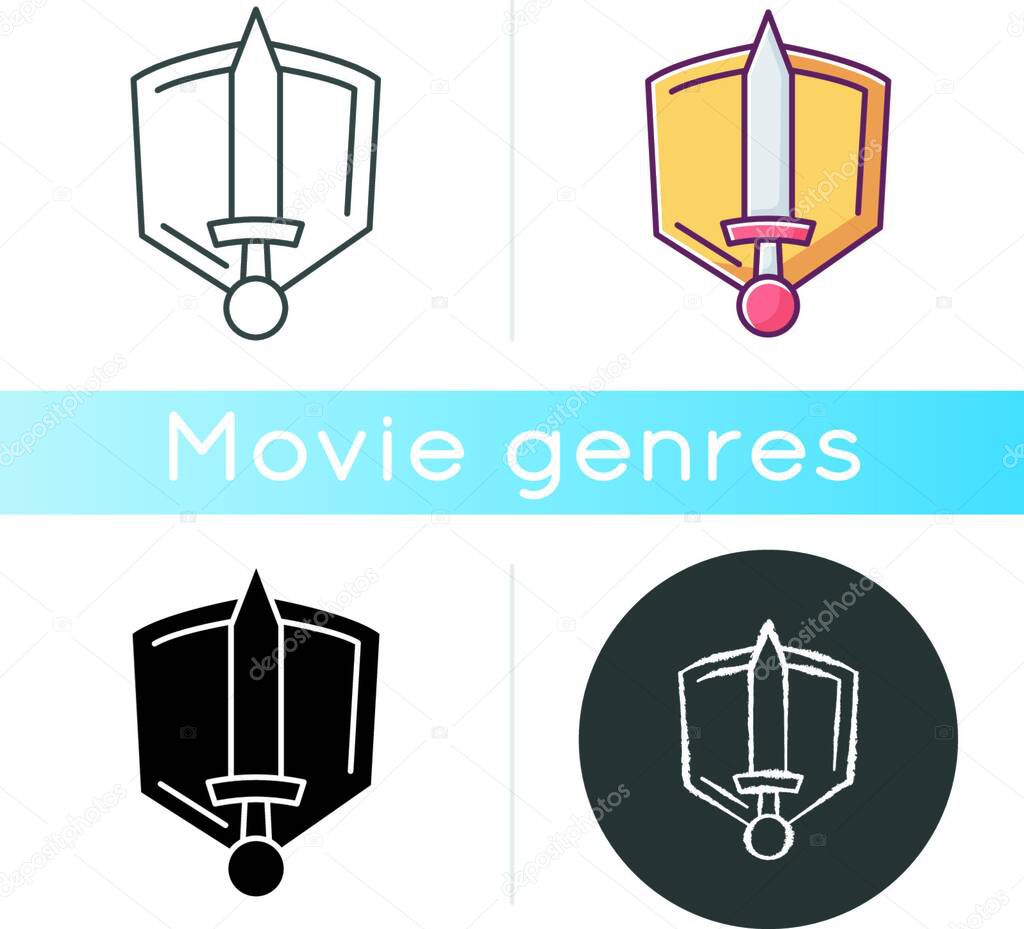 "Icono épico de historia. Negro lineal y estilos de color RGB. Género ...