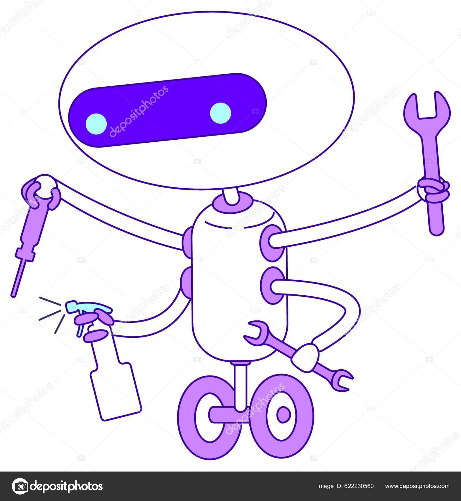Lindo Robot Ayudante Moderno Con Lupa Violeta Objeto Lineal Bots Vector ...