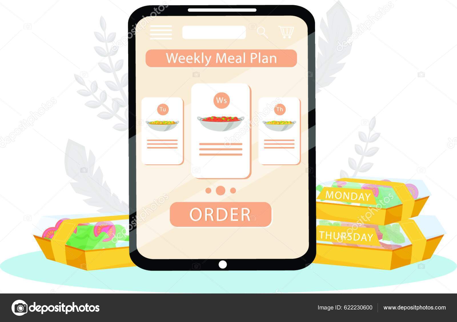 Weekly Meal Plan Order Mobile Application Flat Concept Vector ...
