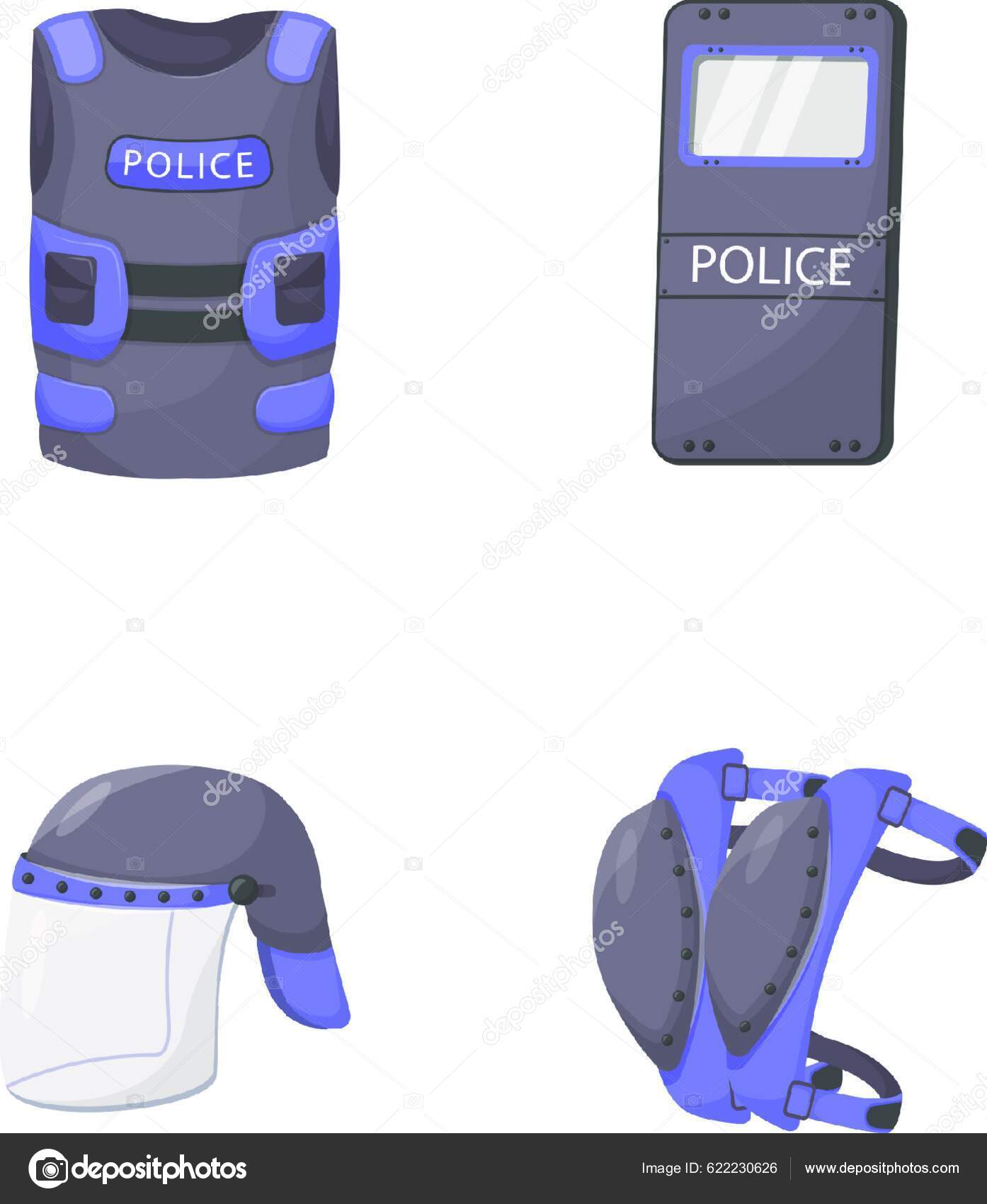 Police Personal Protective Equipment Flat Color Vector Objects Set ...