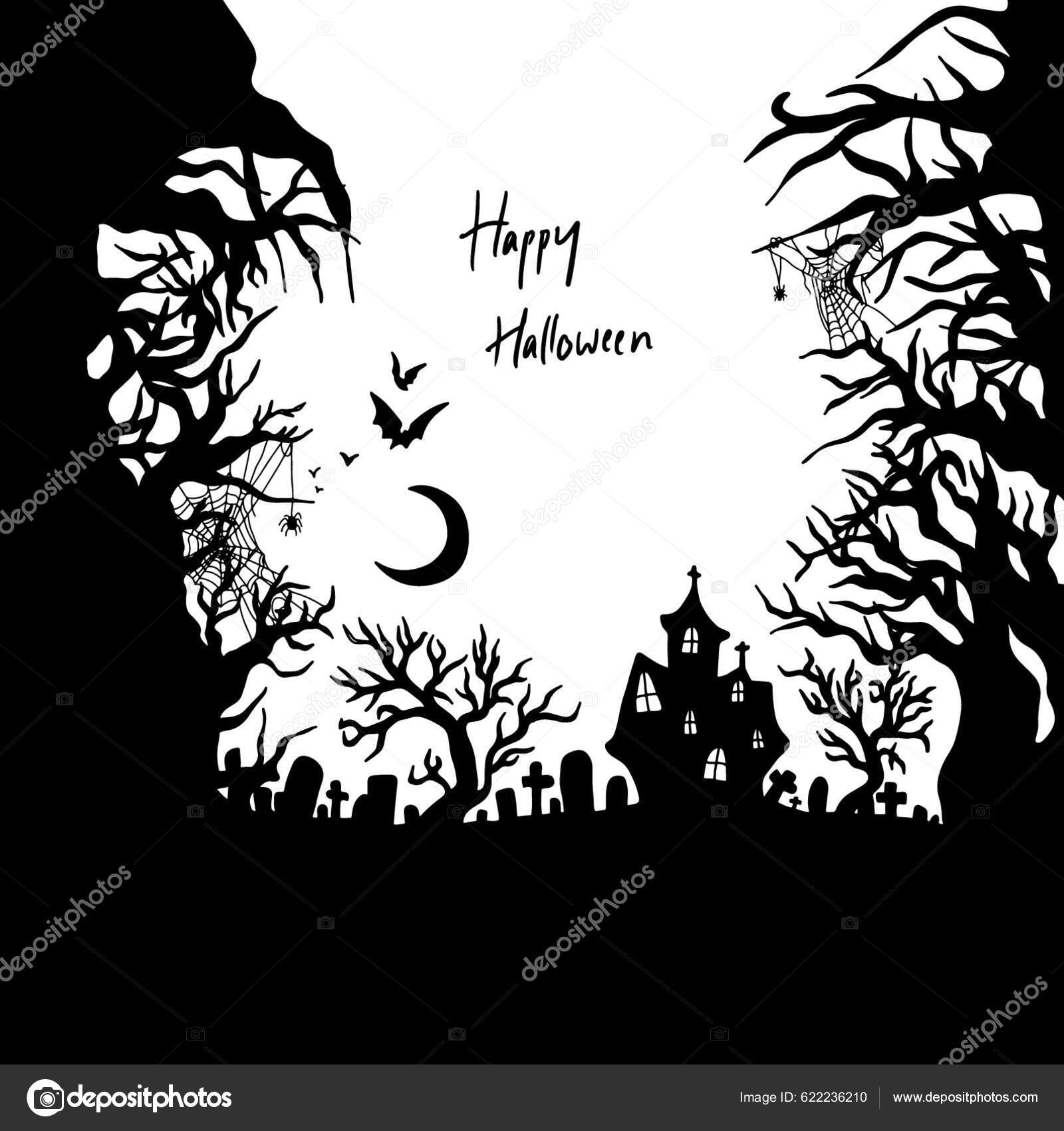 Halloween Night Creepy Castle Vector Illustration Sketch Vector de ...