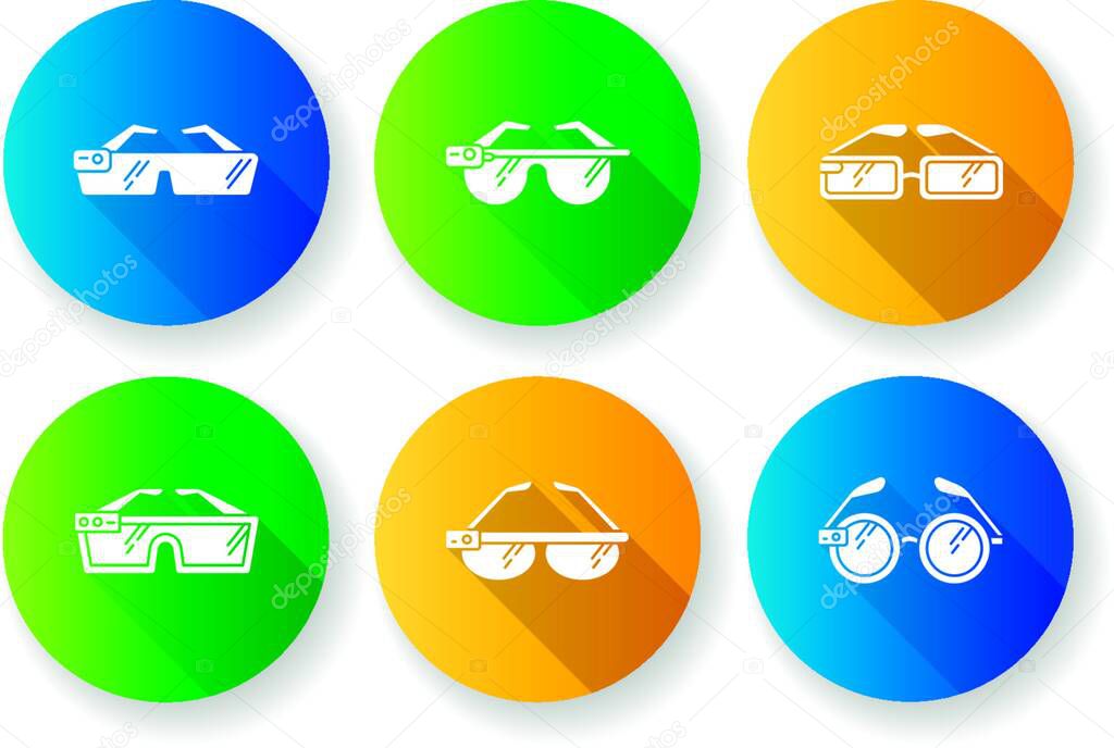 Conjunto De Iconos De Glifo De Sombra Largo De Diseño Plano De Gafas