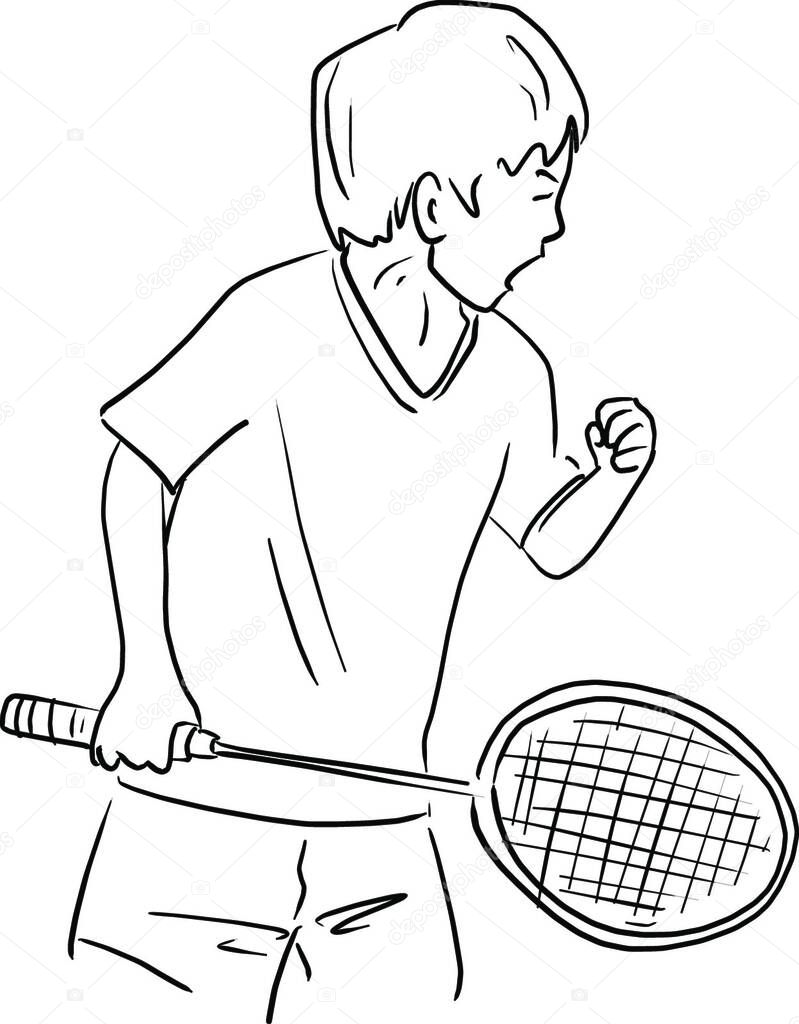Boy Playing Badminton Vector Illustration Sketch Doodle Vector de stock ...
