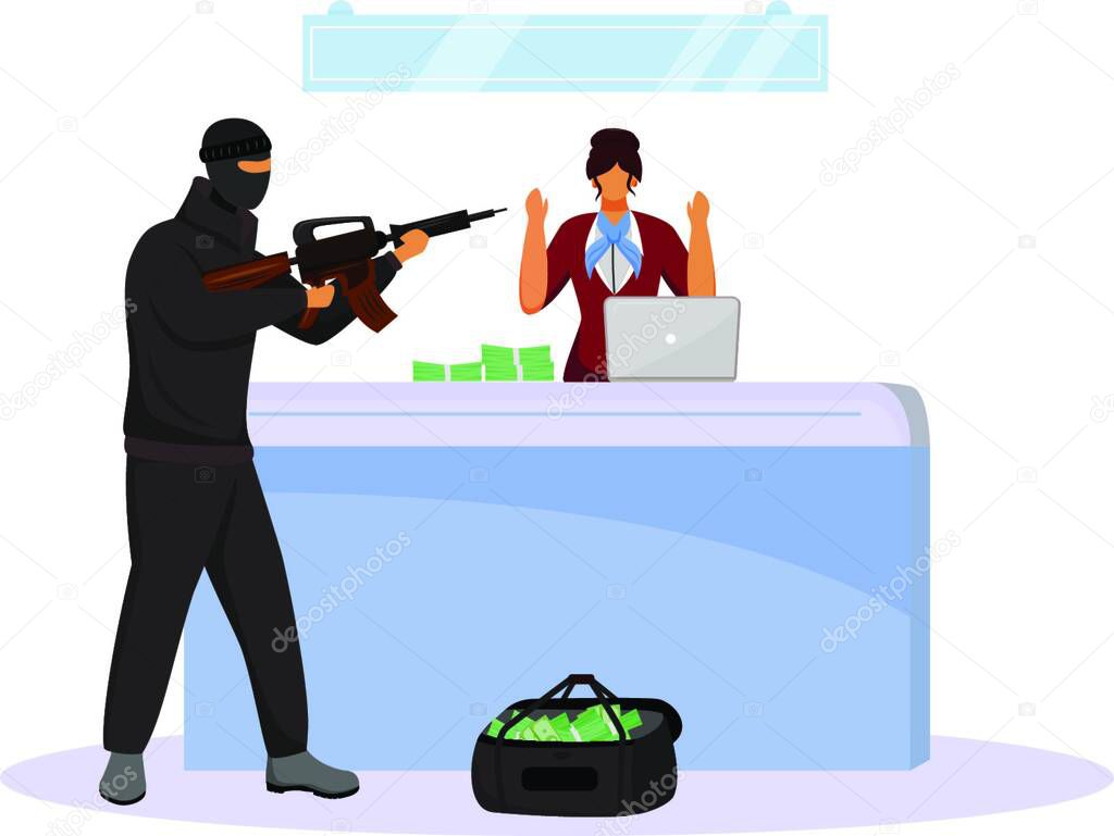 Robo a mano armada plana vector de color sin rostro carácter. Un ...