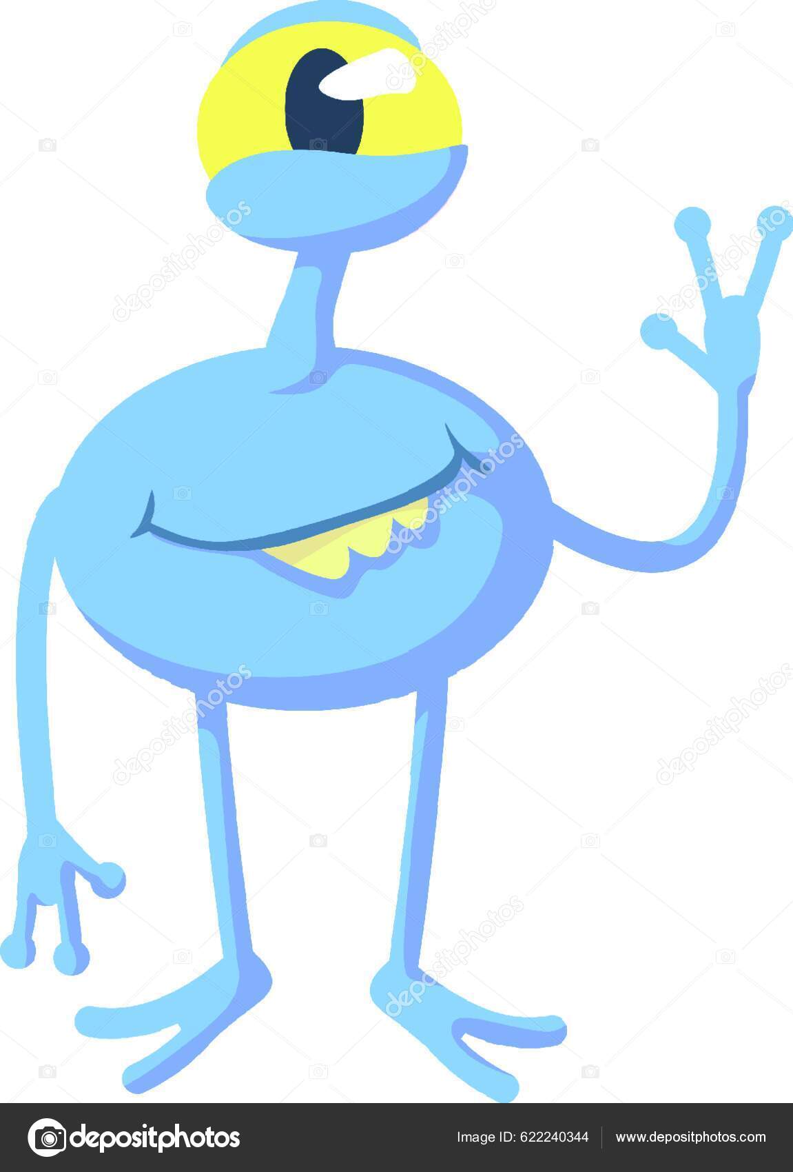 Smiling Blue Alien Flat Cartoon Vector Illustration Cute Extrat 스톡 벡터 ...