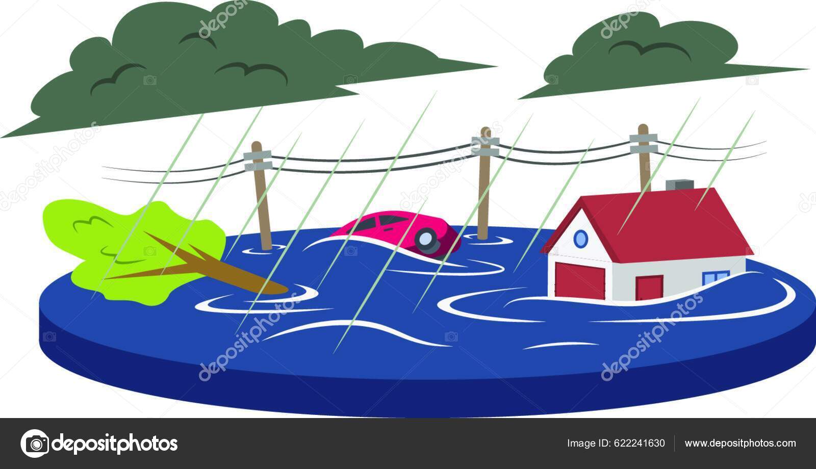 Inundação Desenho Animado Ilustração Vetorial Inundação Dilúvio Água ...