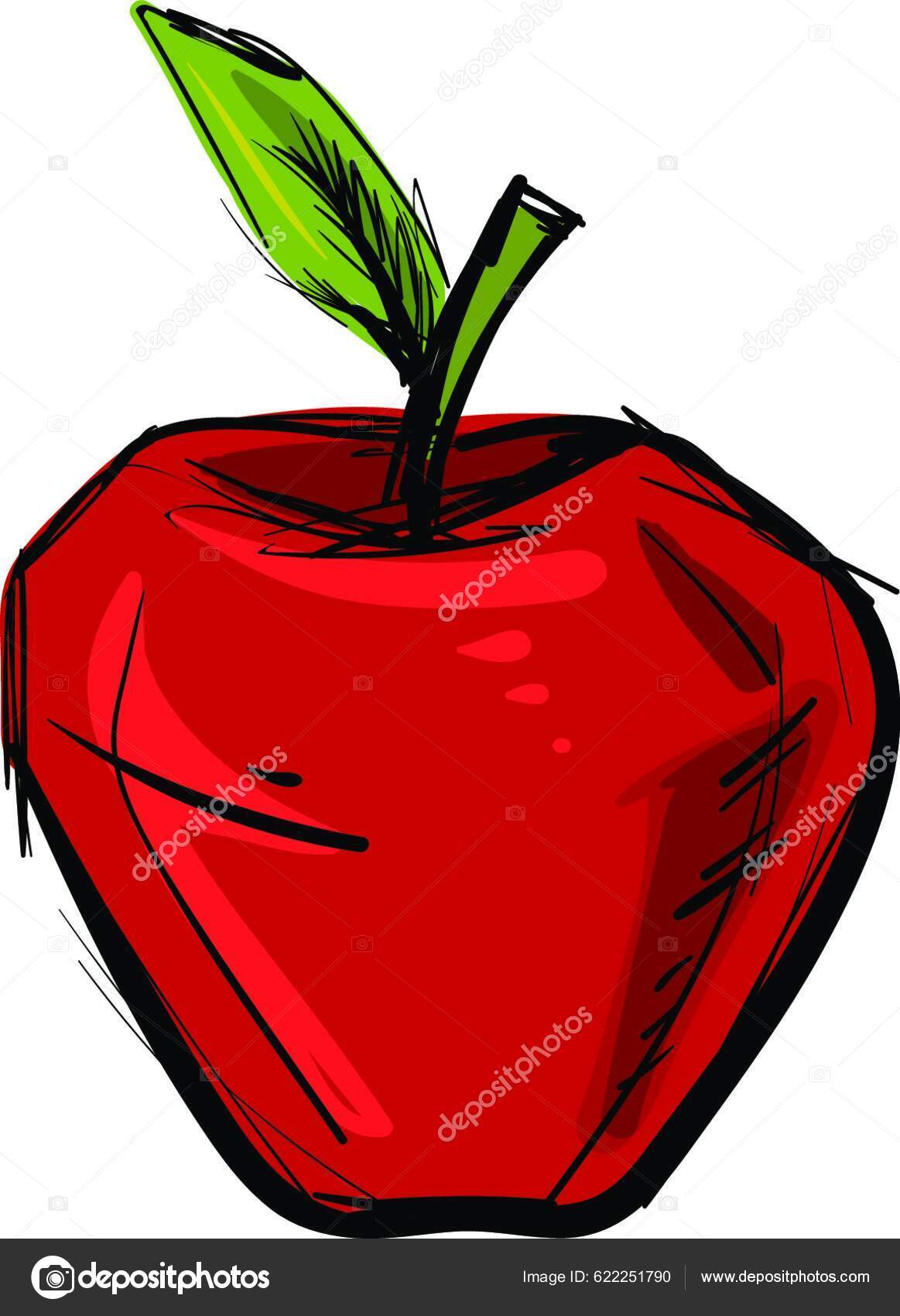 Dibujo Manzana Roja Ilustración Vector Sobre Fondo Blanco Vector de ...