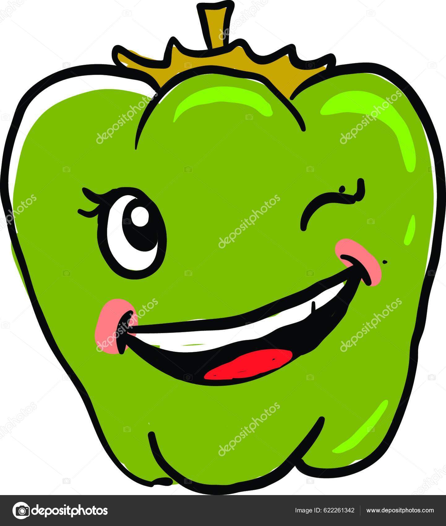 Green Happy Pepper Illustration Vector White Background Stock Vector by ...