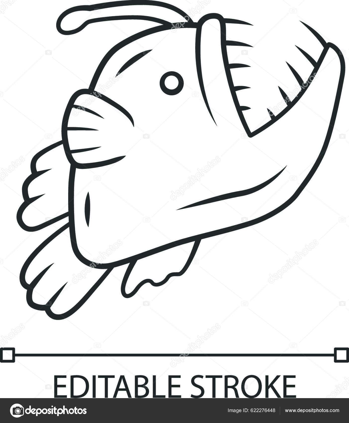 Anglerfish Linear Icon Swimming Goosefish Ocean Monster Undersea Animal ...