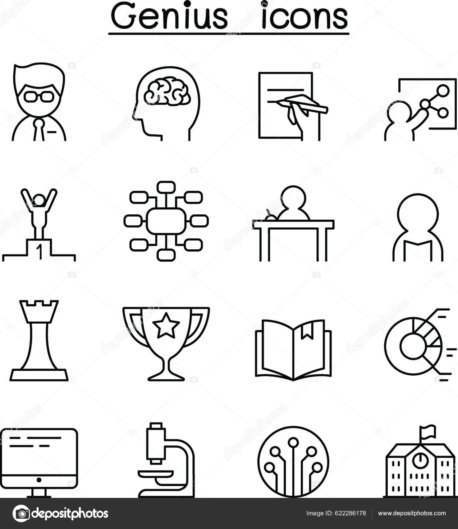 Genius Smart Intelligent Icon Set Thin Line Style Stock Vector by ©YAY ...
