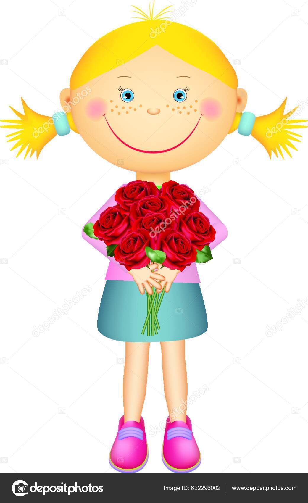 Cute Girl Flowers Vector Illustration Simple Design Stock Vector By