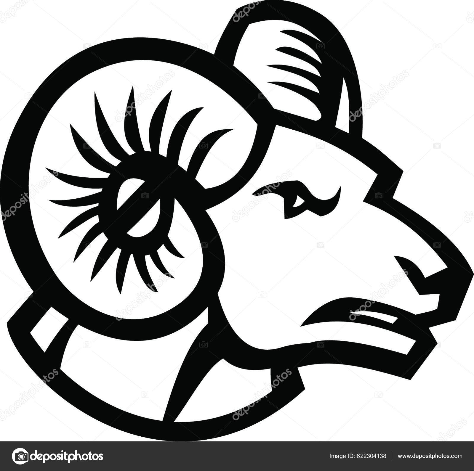 Head Bighorn Sheep Ram Side View Mascot Retro Black White Stock Vector ...