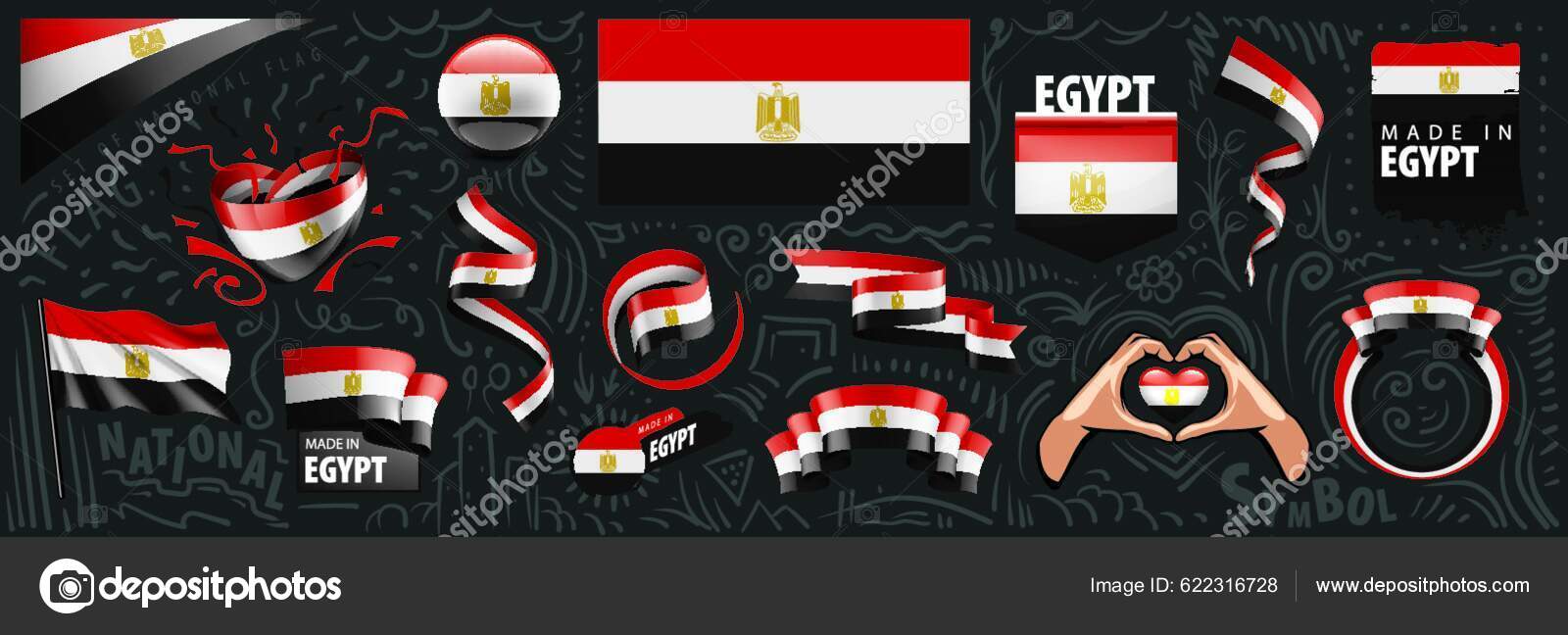 Vector Set National Flag Egypt Various Creative Designs Stock Vector by ...