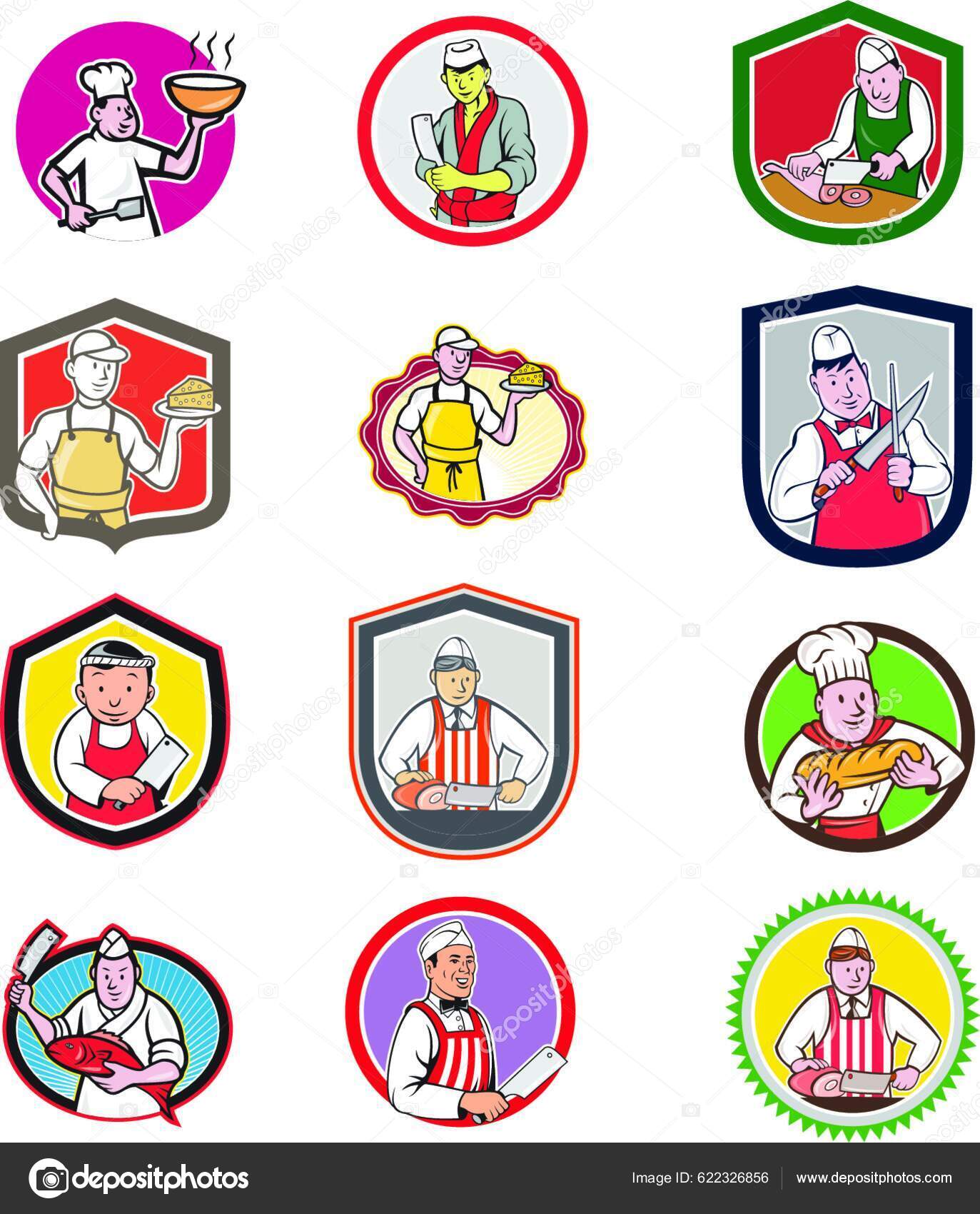 Juego Dibujos Animados Icono Trabajador Alimentos Vector de stock ...
