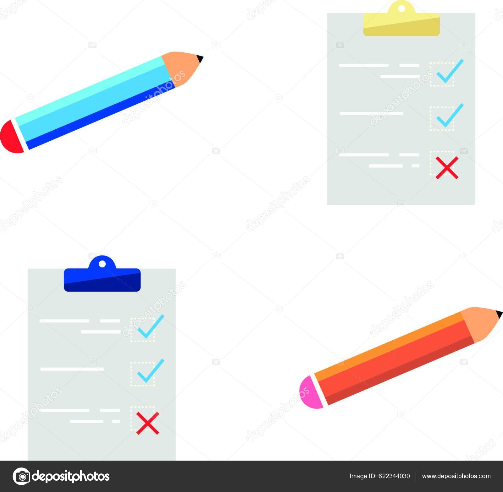 Checklist Pencil Flat Color Vector Objects Set Stock Vector by ©YAY ...